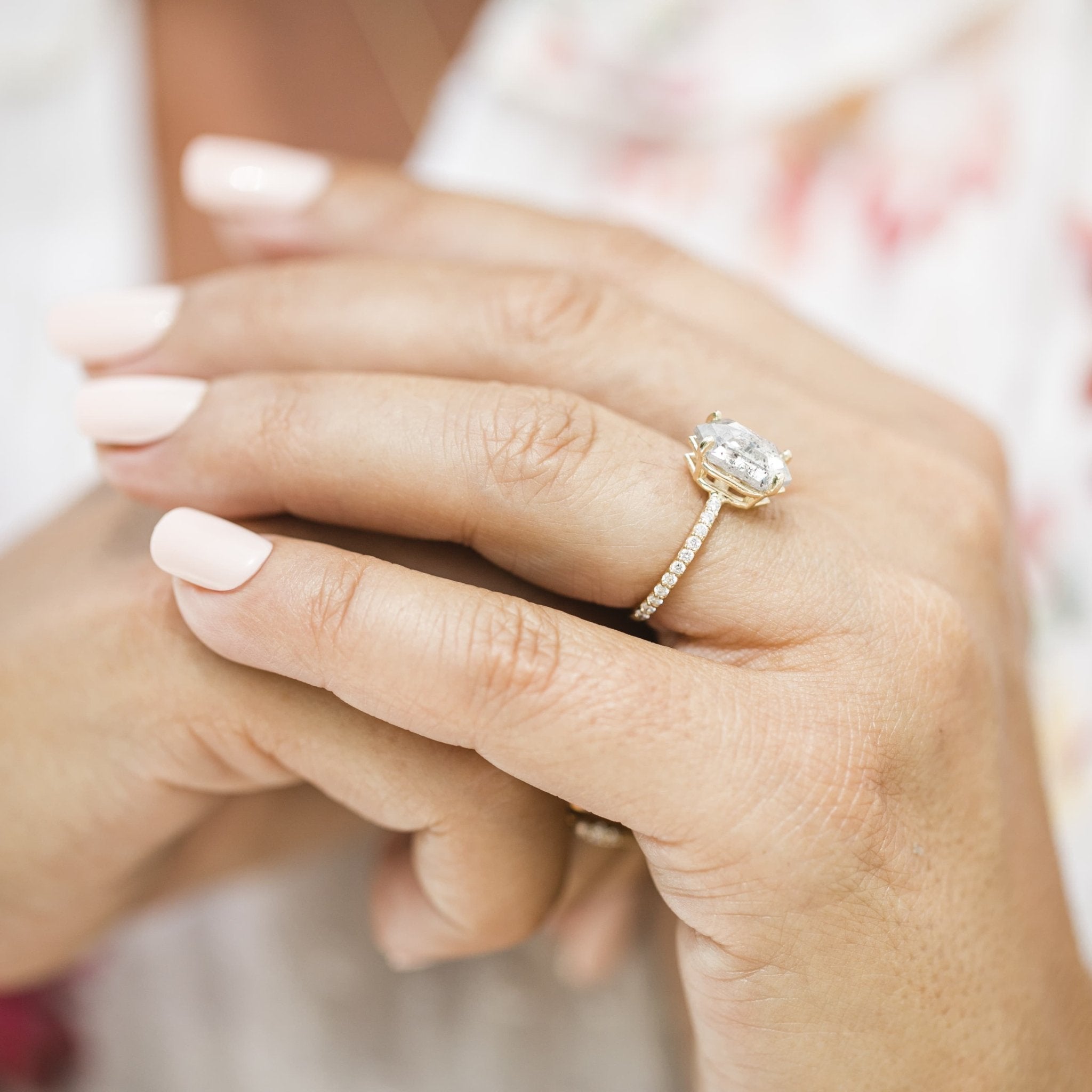 Sabrina | Elongated Hexagon Salt and Pepper Diamond Engagement Ring ...